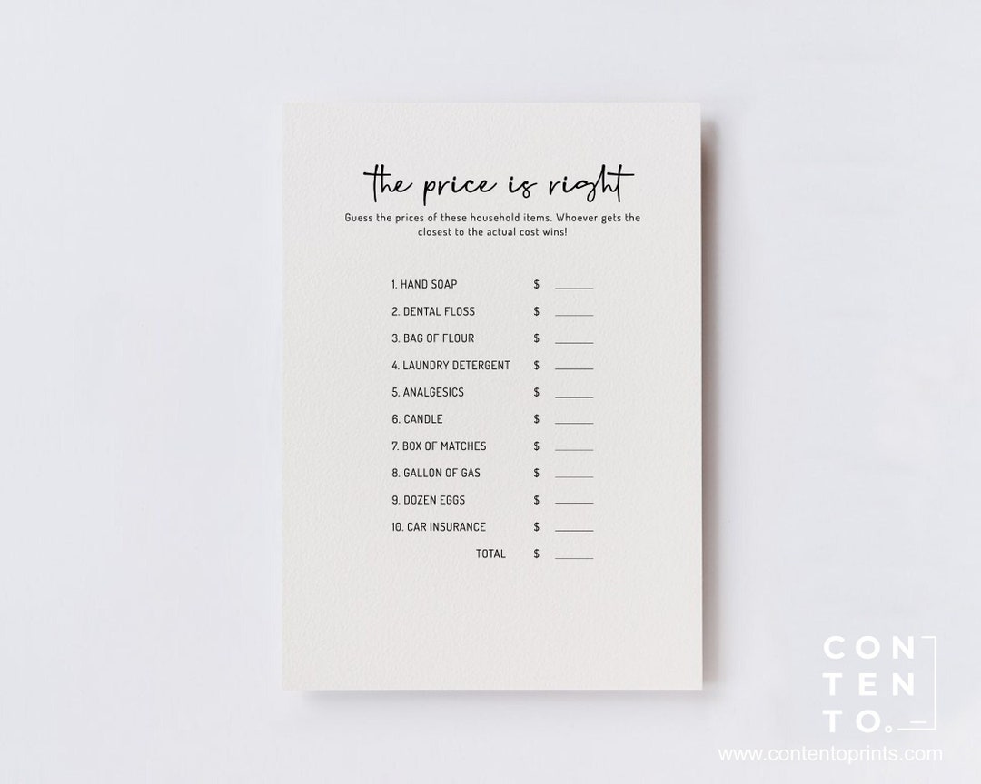 EDITABLE the Price is Right Game Template, Minimalist Bachelorette ...