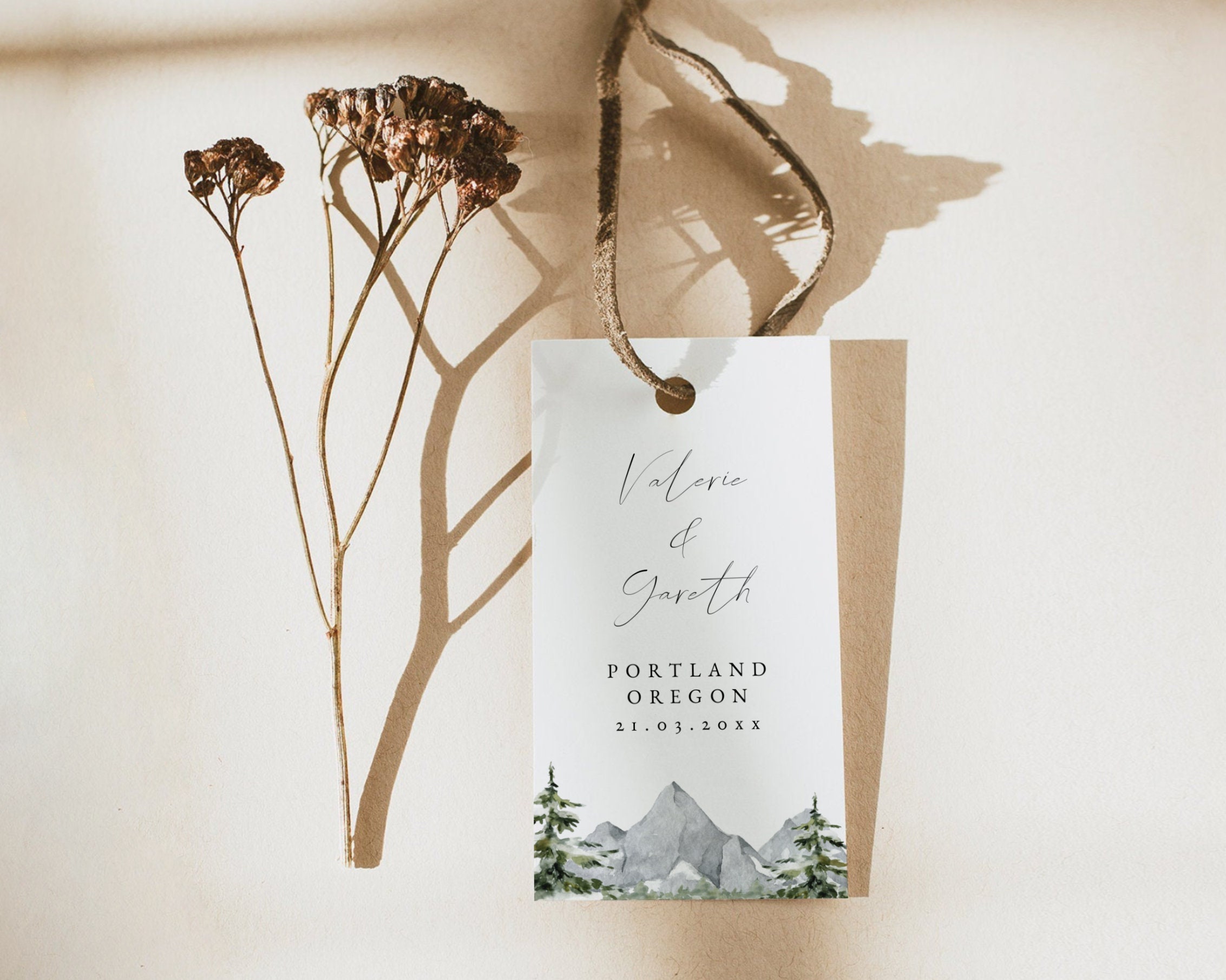 EDITABLE Mountain Favor Tag Template Round and Square | Etsy