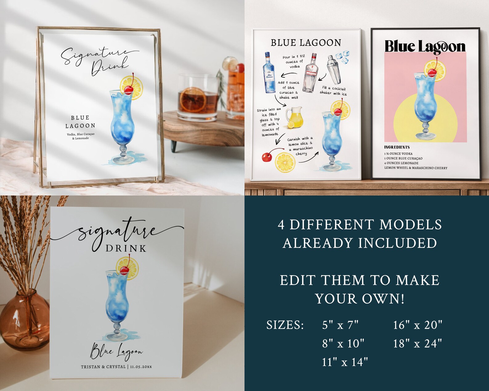 EDITABLE | Blue Lagoon Bar Sign Template, 0042AA - Etsy