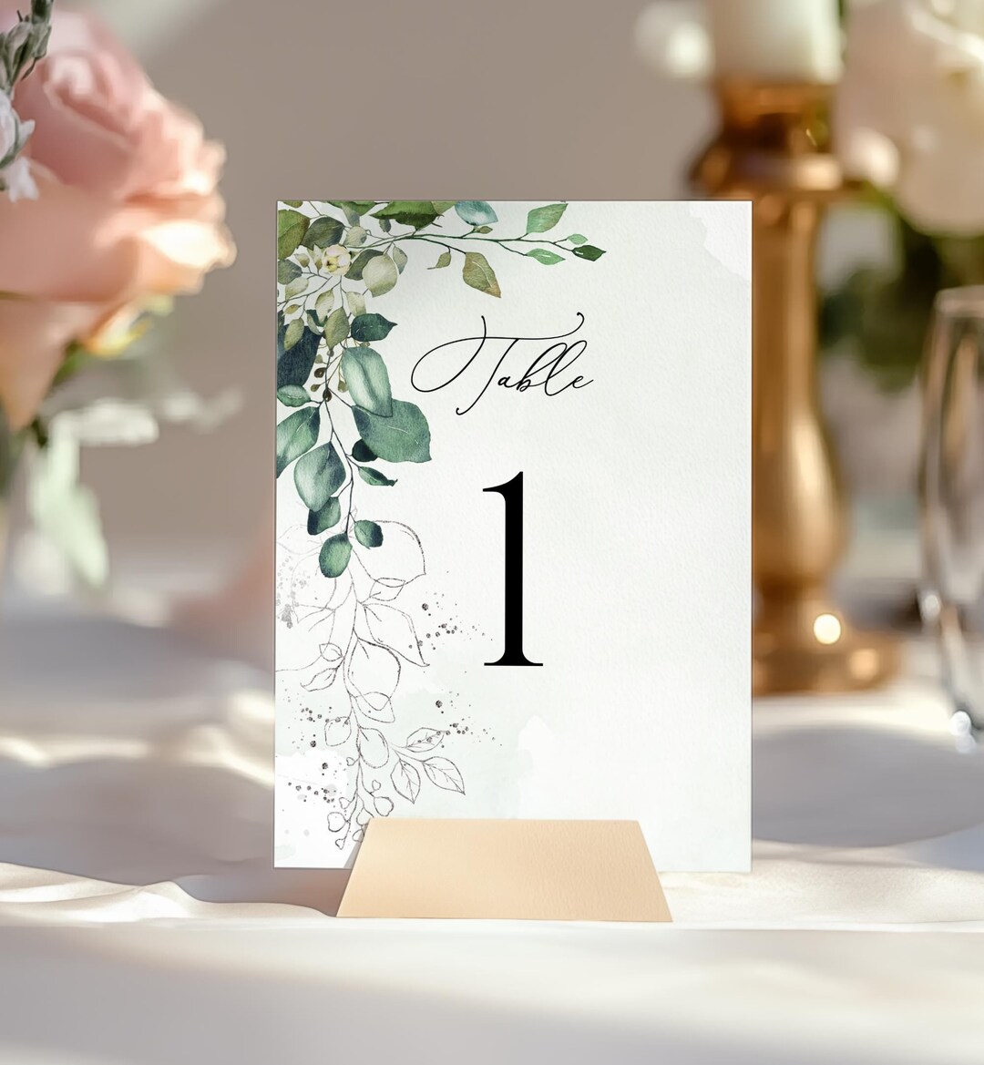 EDITABLE | Eucalyptus and Silver Table Number Template, 0005AA - Etsy