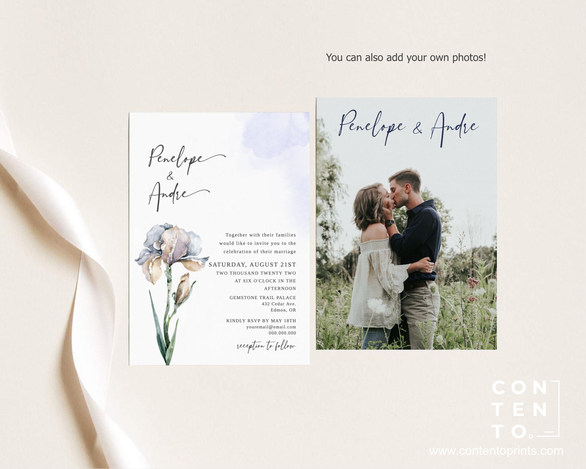 EDITABLE Iris Flower Invitation Template Set 0019AA - Etsy
