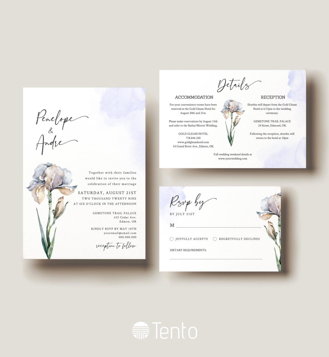 EDITABLE | Iris Flower Invitation Template Set, 0019AA - Etsy