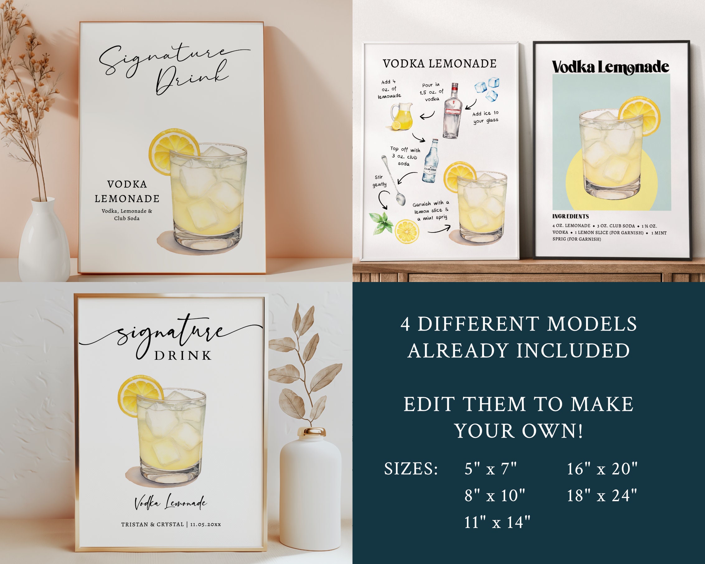 EDITABLE | Vodka Lemonade Bar Sign Template, 0042AA - Etsy