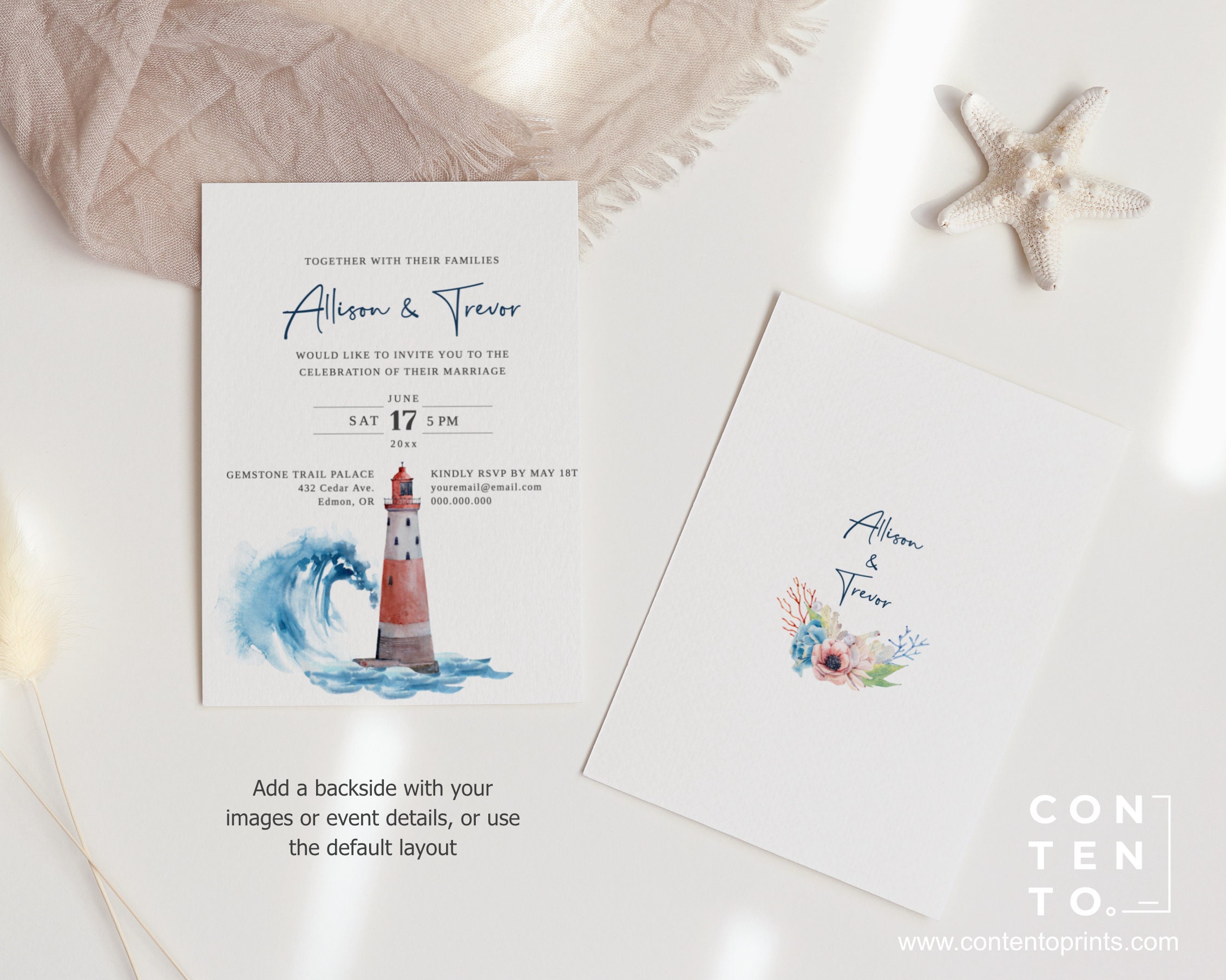 EDITABLE Lighthouse Wedding Invitation Template Set, 0012AA - Etsy