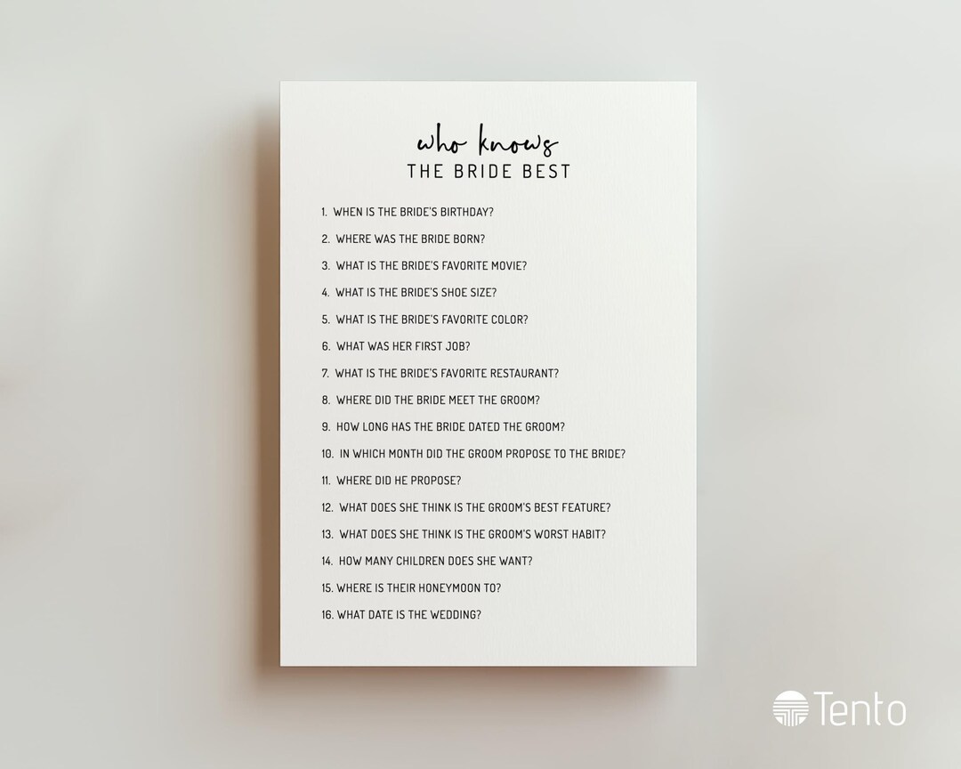 EDITABLE Who Knows the Bride Best Game Template, Minimalist ...