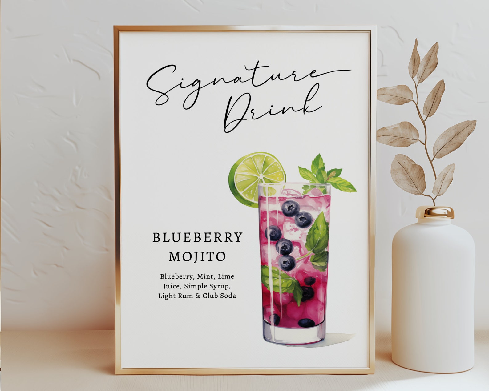 EDITABLE | Blueberry Mojito Bar Sign Template, 0042AA - Etsy