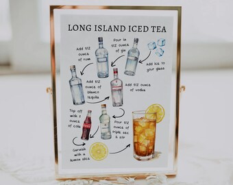 Long Island Ice Tea Signature Drink Cocktail Bar Sign, Recipe, Instant ...