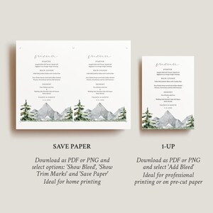 EDITABLE | Mountain Menu Card Template, 0018AA - Etsy