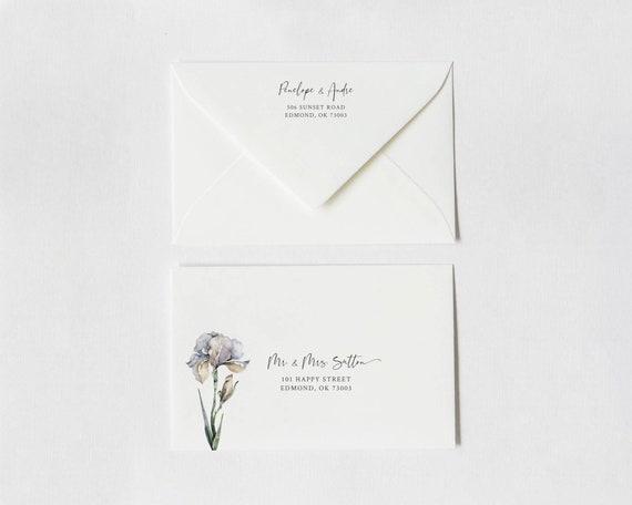 EDITABLE Iris Flower Envelope Template Rustic Custom | Etsy
