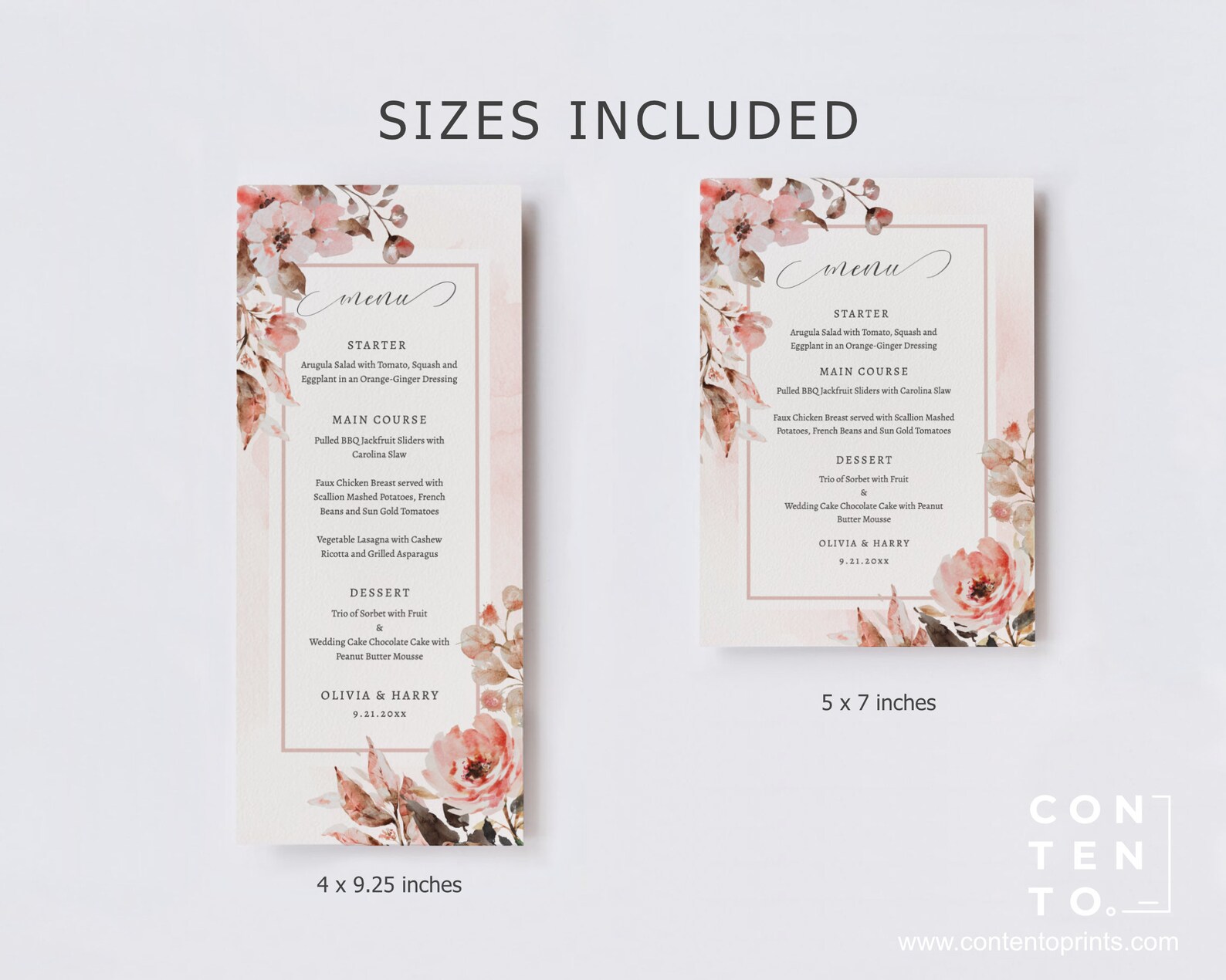 EDITABLE Floral Menu Card Template 0025AA - Etsy