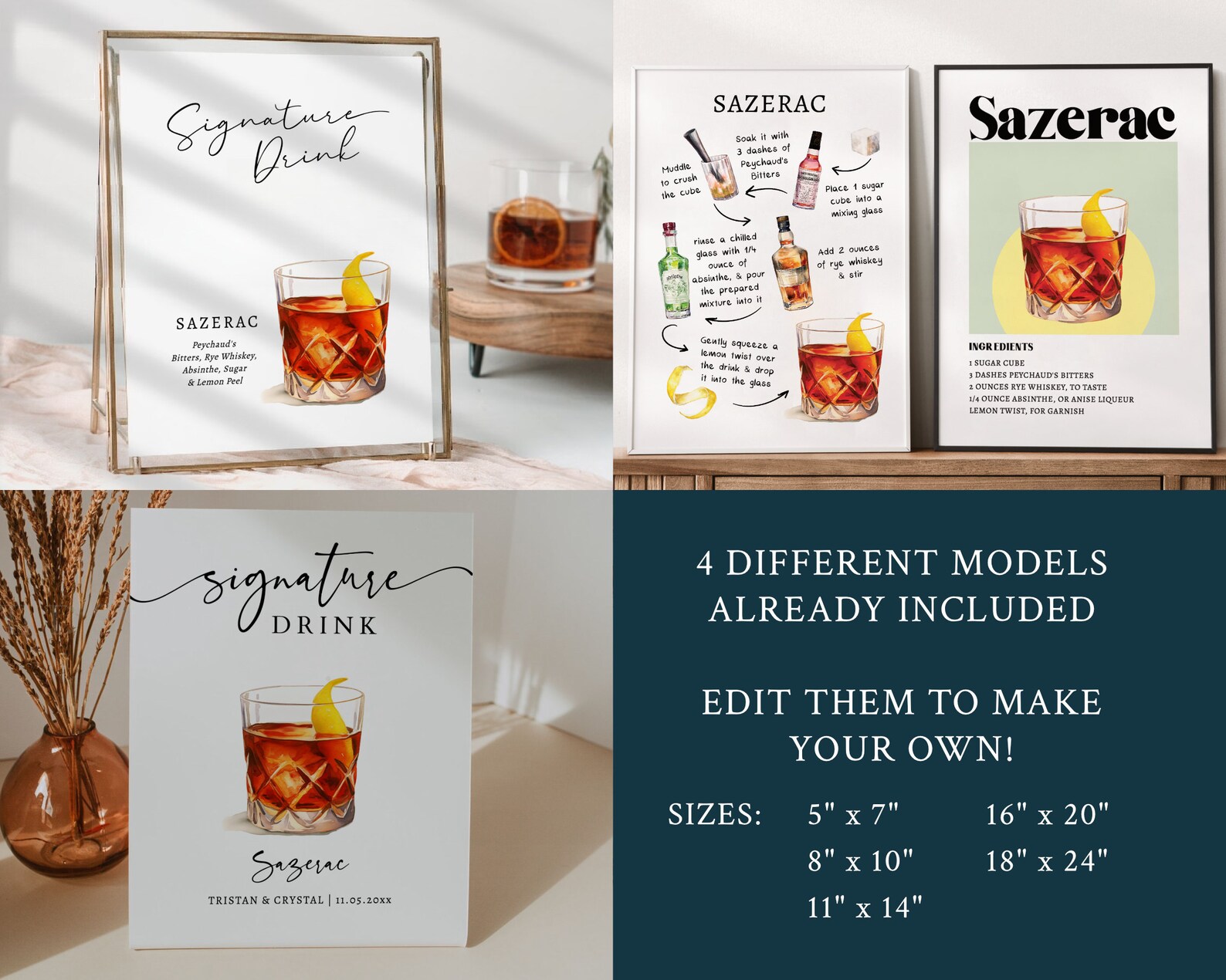 EDITABLE | Sazerac Bar Sign Template, 0042AA - Etsy