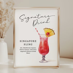 EDITABLE | Singapore Sling Bar Sign Template, 0042AA - Etsy
