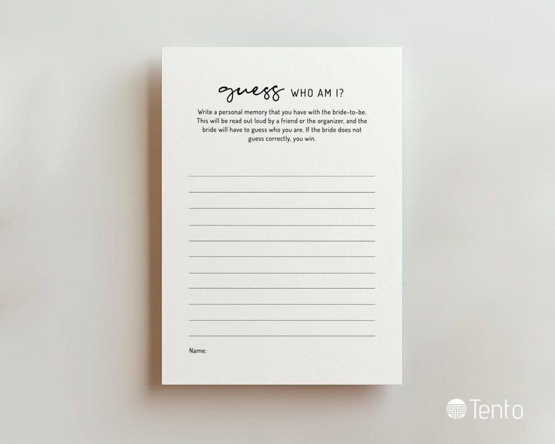 EDITABLE Guess Who Am I Game Template, Minimalist Bachelorette Party ...