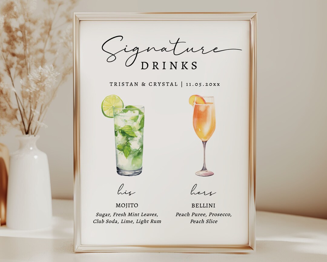EDITABLE | Signature Drinks Sign Template, 0042AA - Etsy