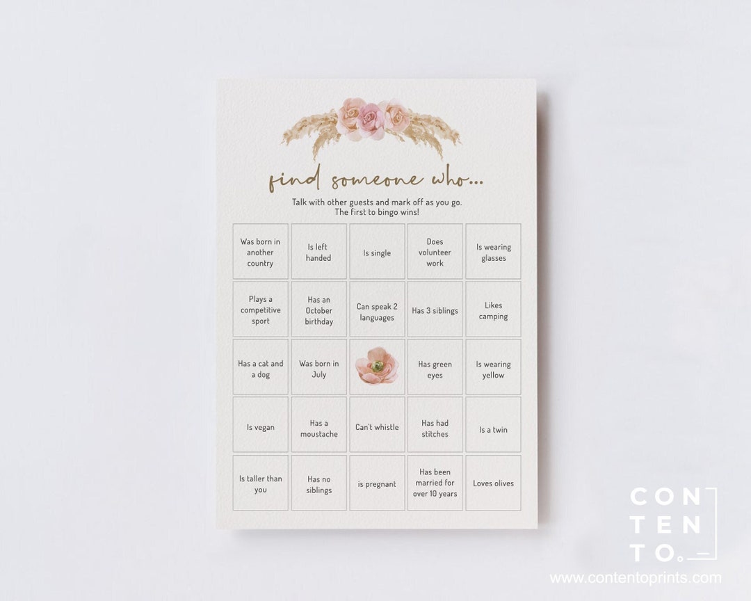 EDITABLE Find Someone Who Bingo Template, Pampas Grass Game, 0011AA - Etsy