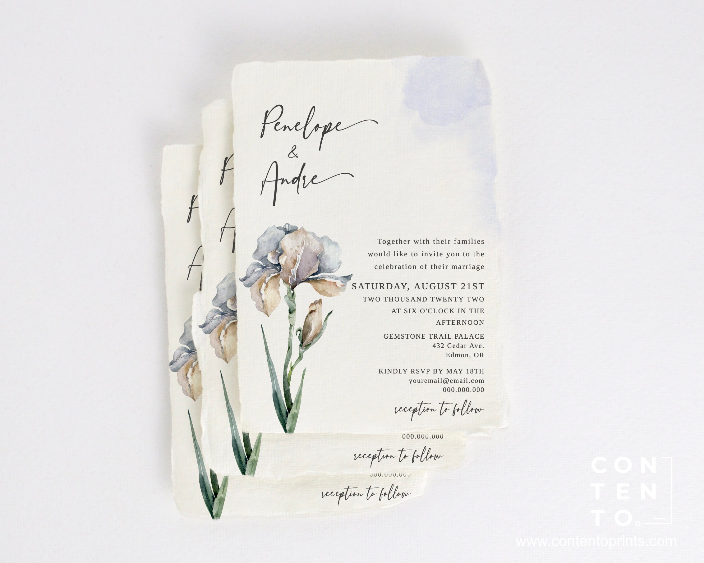 EDITABLE Iris Flower Invitation Template Set 0019AA - Etsy