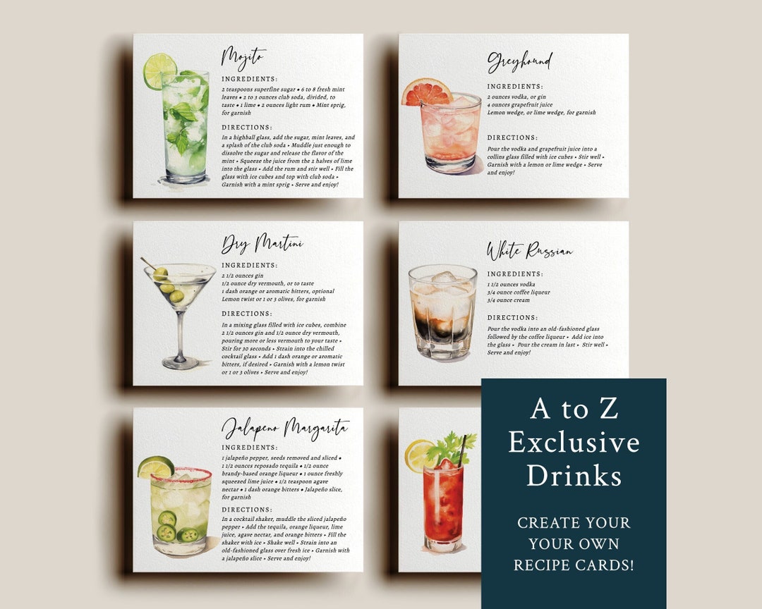 EDITABLE | Cocktail Recipe Card Template, 0042AA - Etsy