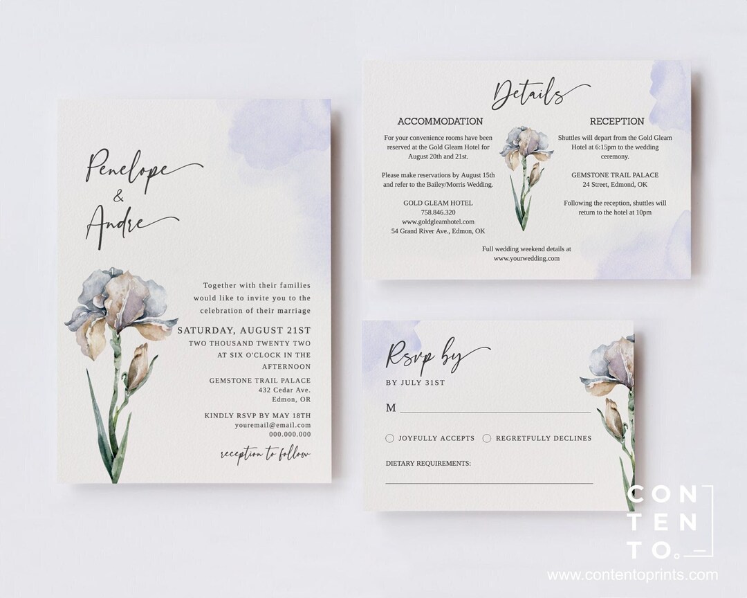 EDITABLE Iris Flower Invitation Template Set, 0019AA - Etsy