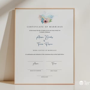 EDITABLE | Coral Certificate of Marriage Template, 0035AA - Etsy