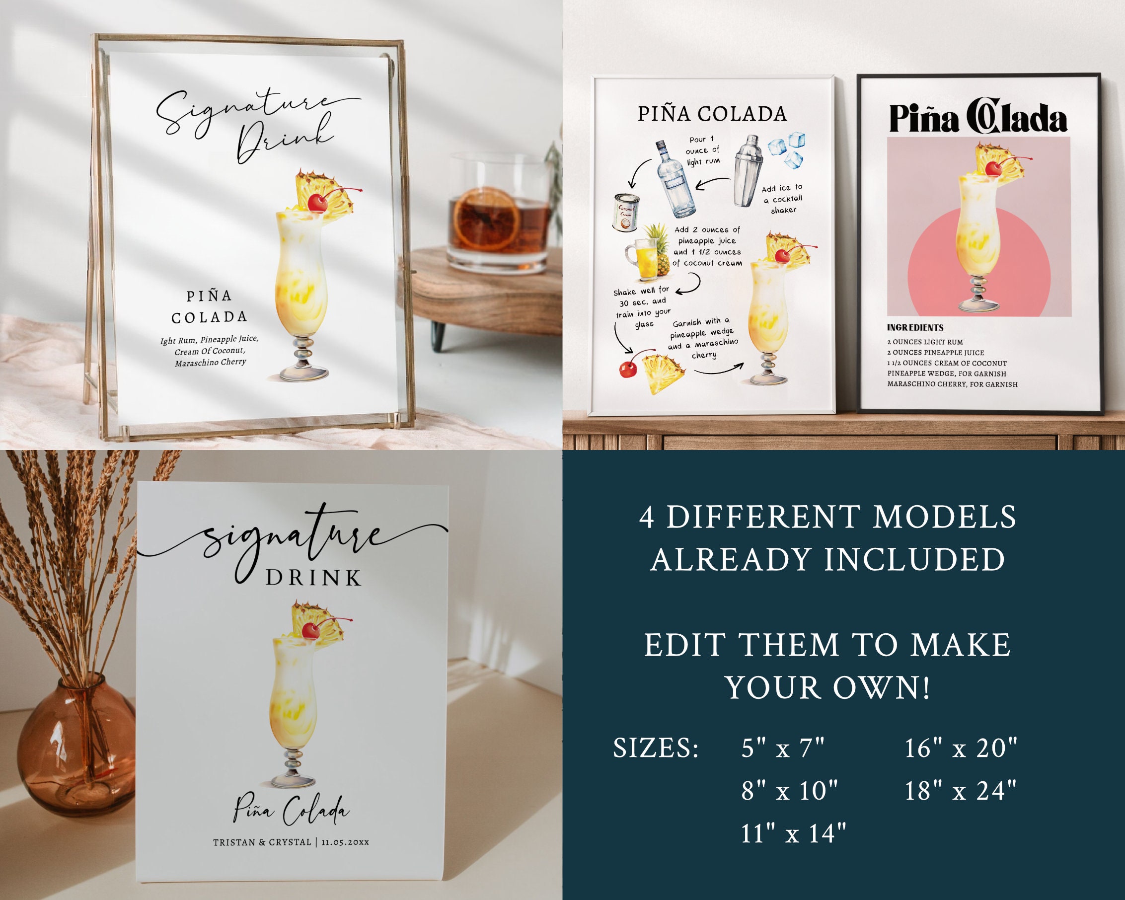 EDITABLE | Pina Colada Bar Sign Template, 0042AA - Etsy