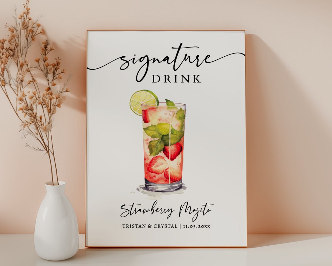 EDITABLE | Strawberry Mojito Bar Sign Template, 0042AA - Etsy