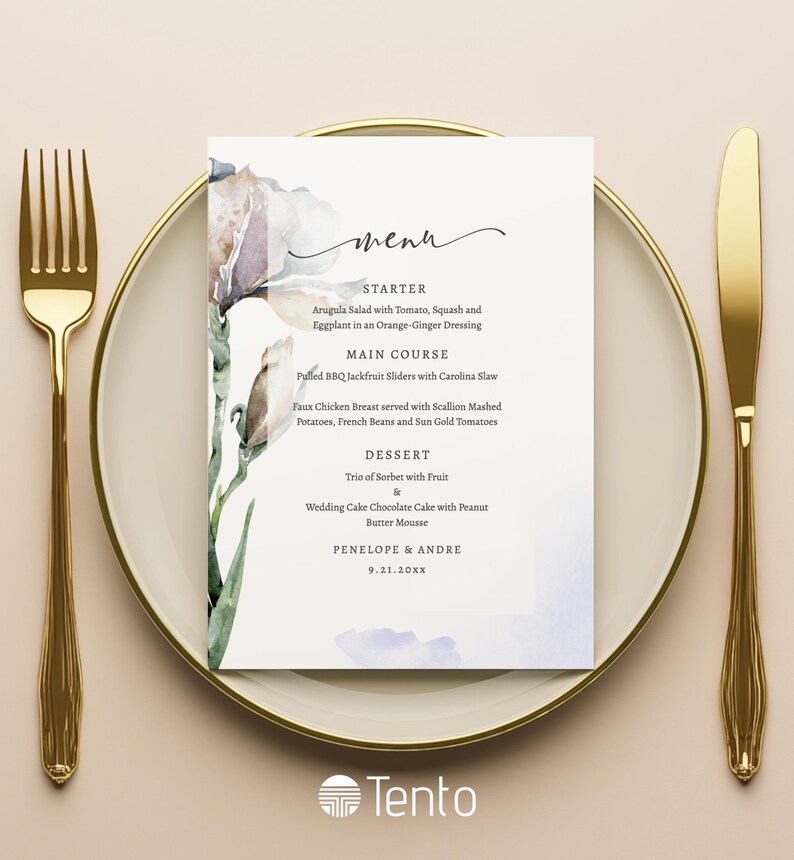 EDITABLE | Iris Flower Menu Card Template, 0019AA - Etsy