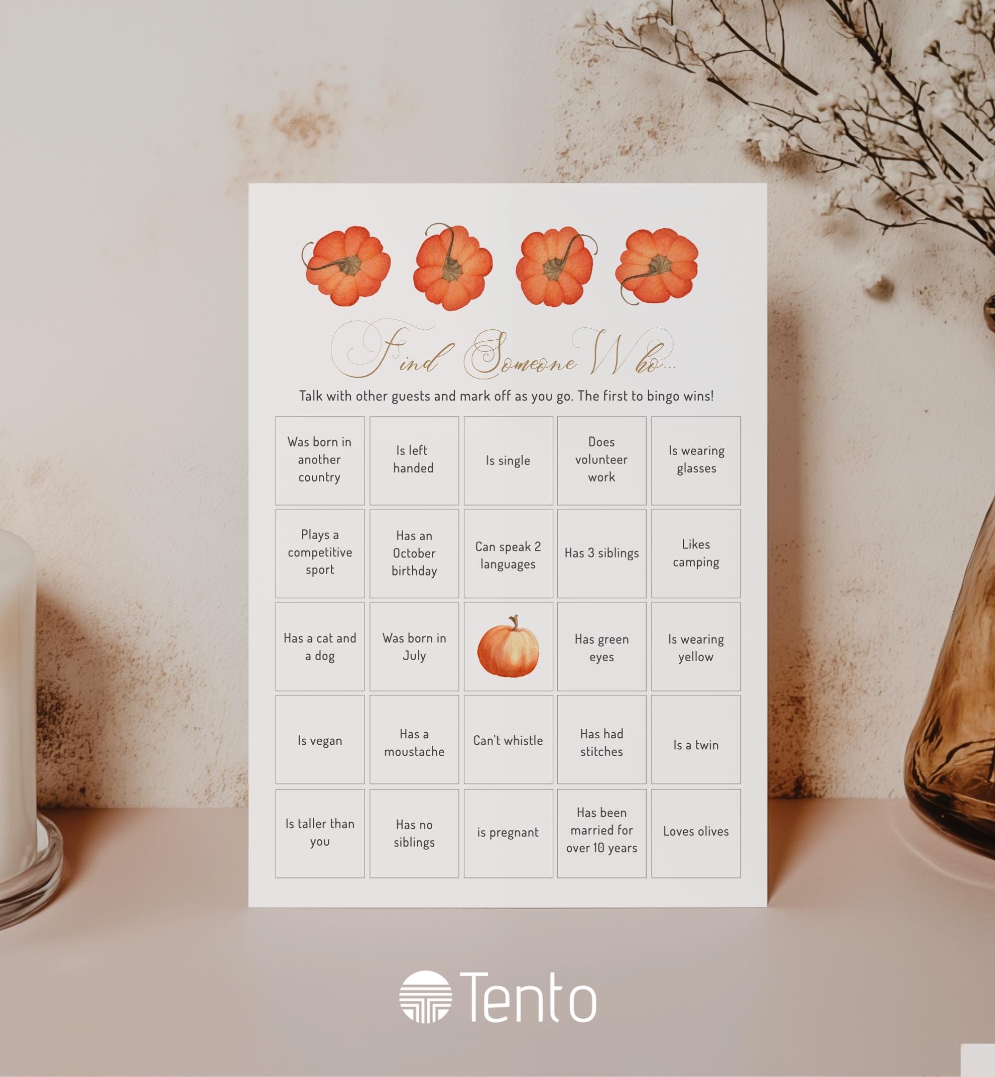 EDITABLE | Find Someone Who Bingo Template, Pumpkin Game, 0015AA - Etsy