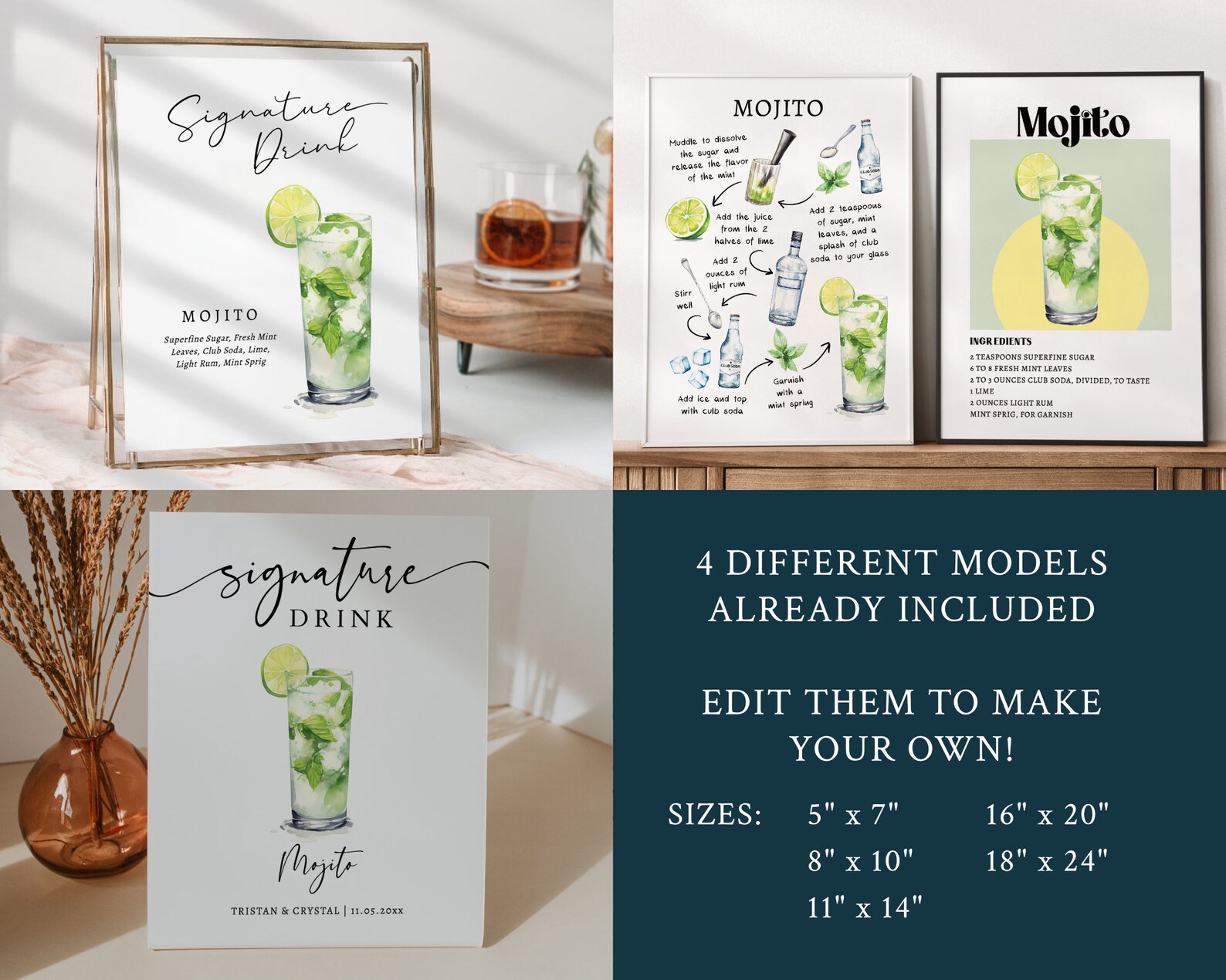 EDITABLE | Mojito Bar Sign Template, 0042AA - Etsy
