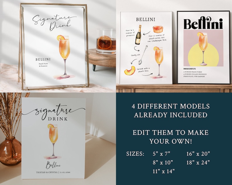 EDITABLE | Bellini Bar Sign Template, 0042AA - Etsy