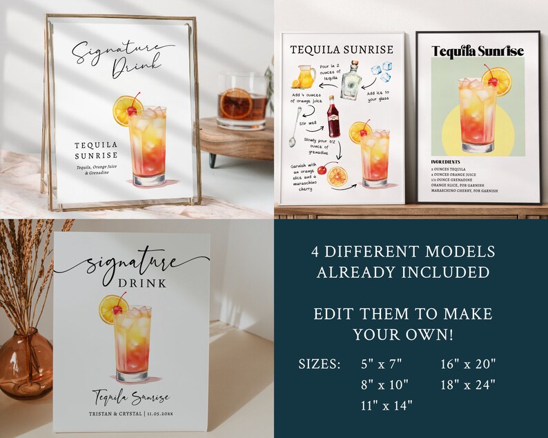 EDITABLE | Tequila Sunrise Bar Sign Template, 0042AA - Etsy