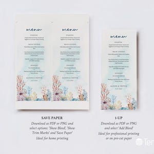 EDITABLE | Coral Menu Card Template, 0035AA - Etsy