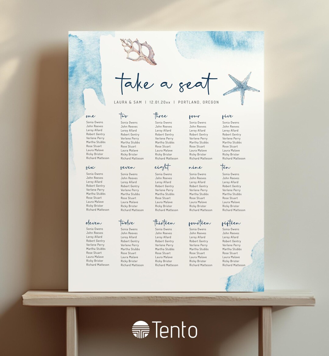 EDITABLE | Beach Seating Chart, Alphabetical and Table Order Seating ...