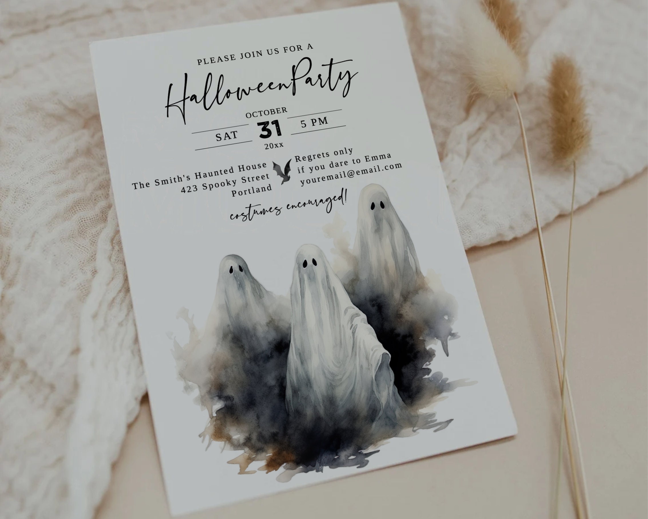 EDITABLE Halloween Party Invitation Template Ghost - Etsy