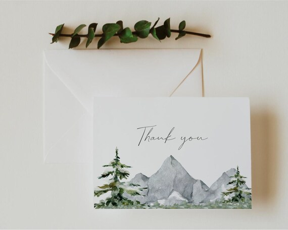 EDITABLE Mountain 'thank You.' Card Printable - Etsy