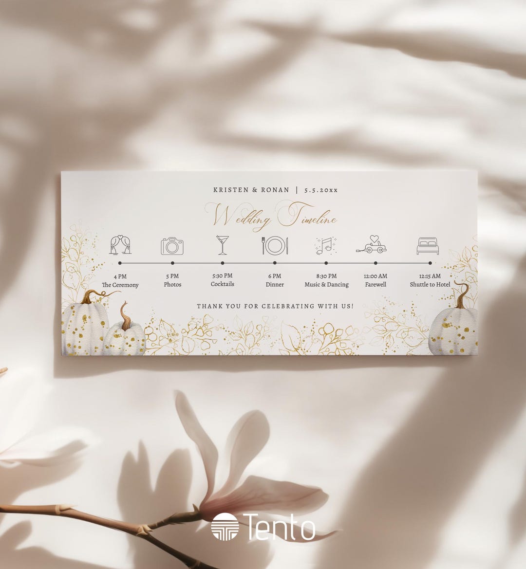 EDITABLE | White Pumpkin Wedding Timeline Template, 0017AA - Etsy