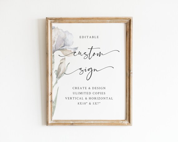 EDITABLE Iris Flower Custom Sign Printable Party Sign | Etsy