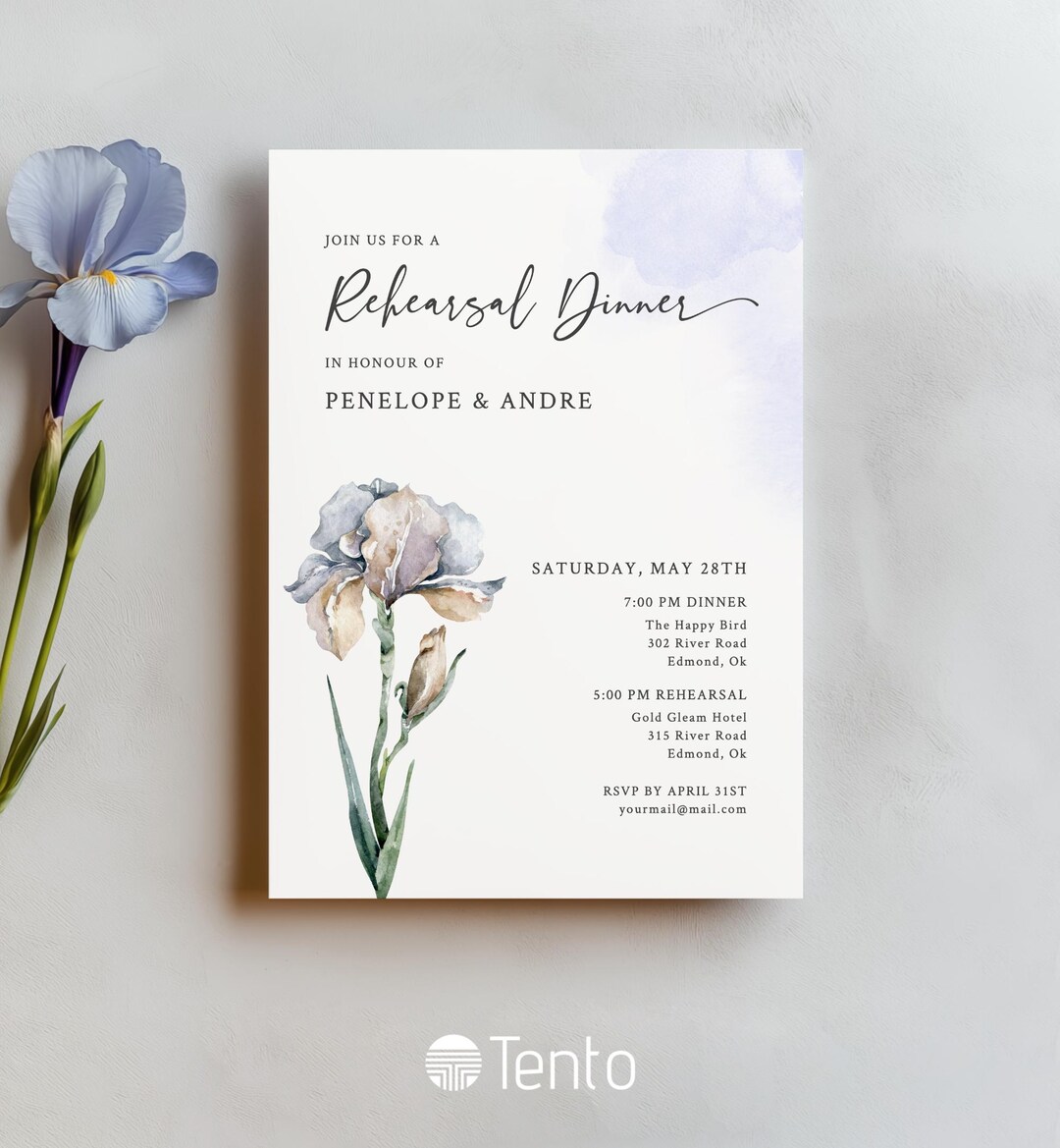 EDITABLE | Iris Flower Rehearsal Dinner Invitation Template, 0019AA - Etsy
