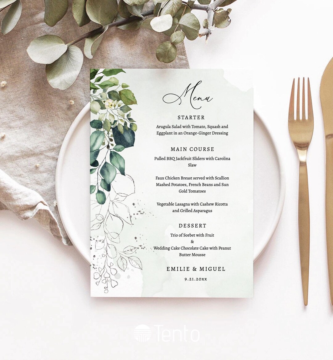 EDITABLE | Eucalyptus and Silver Menu Card Template, 0005AA - Etsy