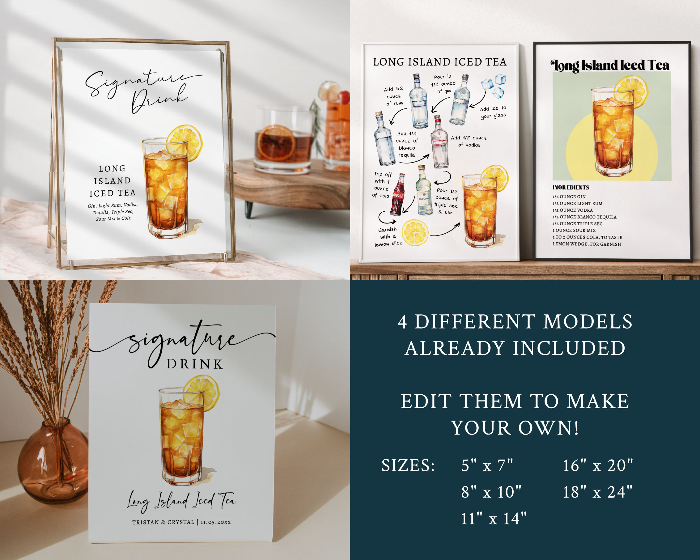 EDITABLE Long Island Iced Tea Bar Sign Template, 0042AA - Etsy