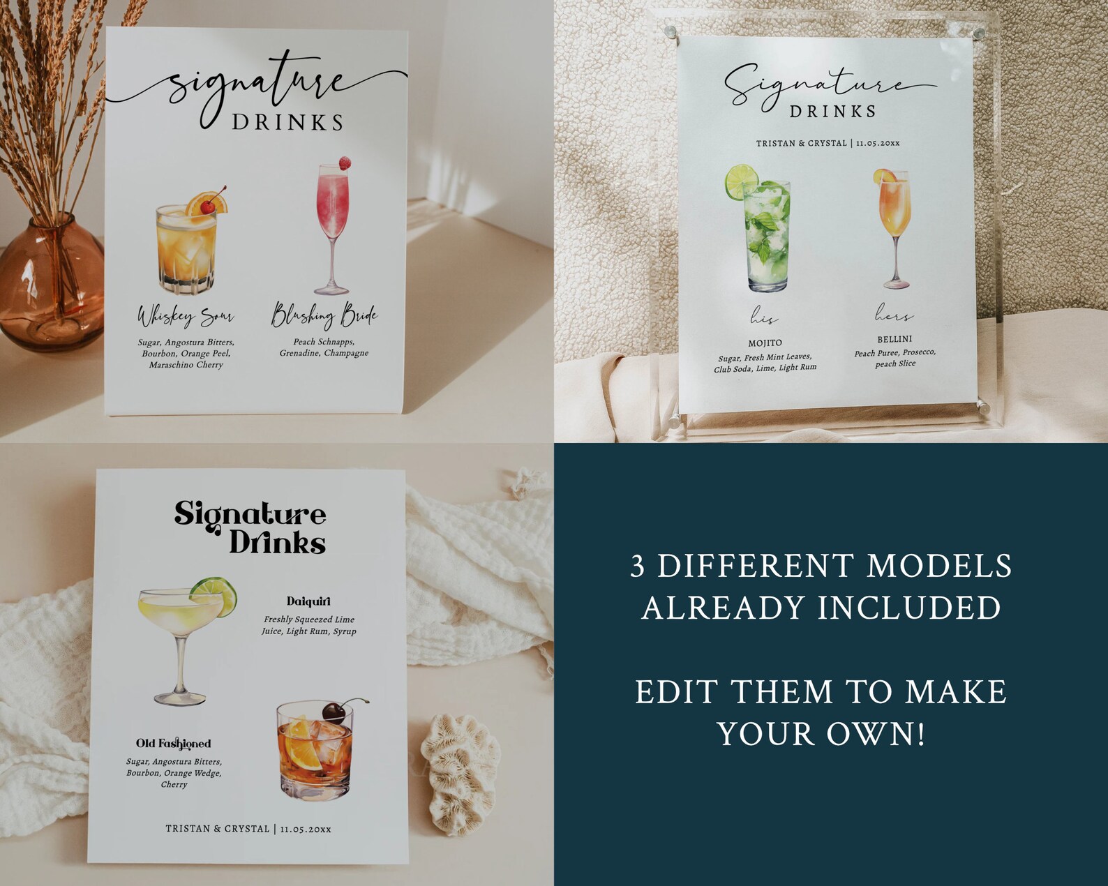 EDITABLE Signature Drinks Sign Template, 0042AA - Etsy