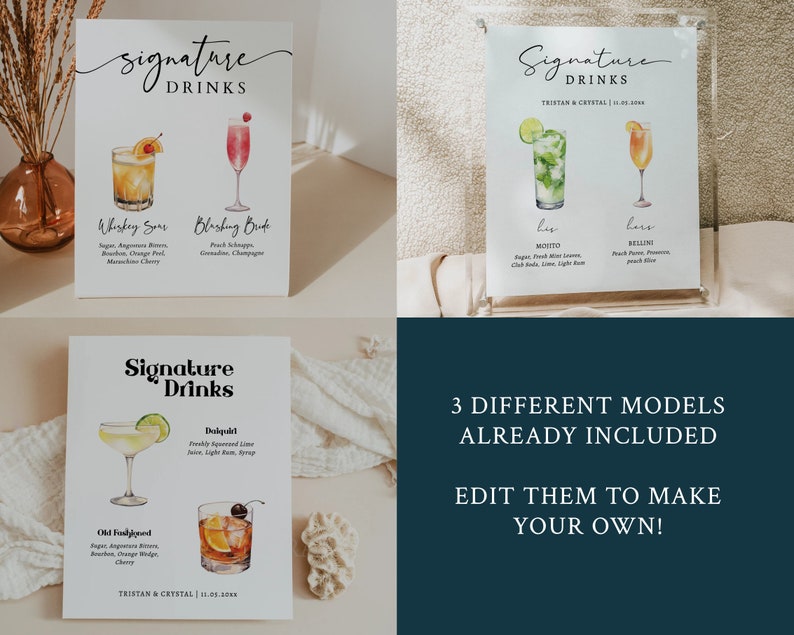 EDITABLE Signature Drinks Sign Template, 0042AA - Etsy