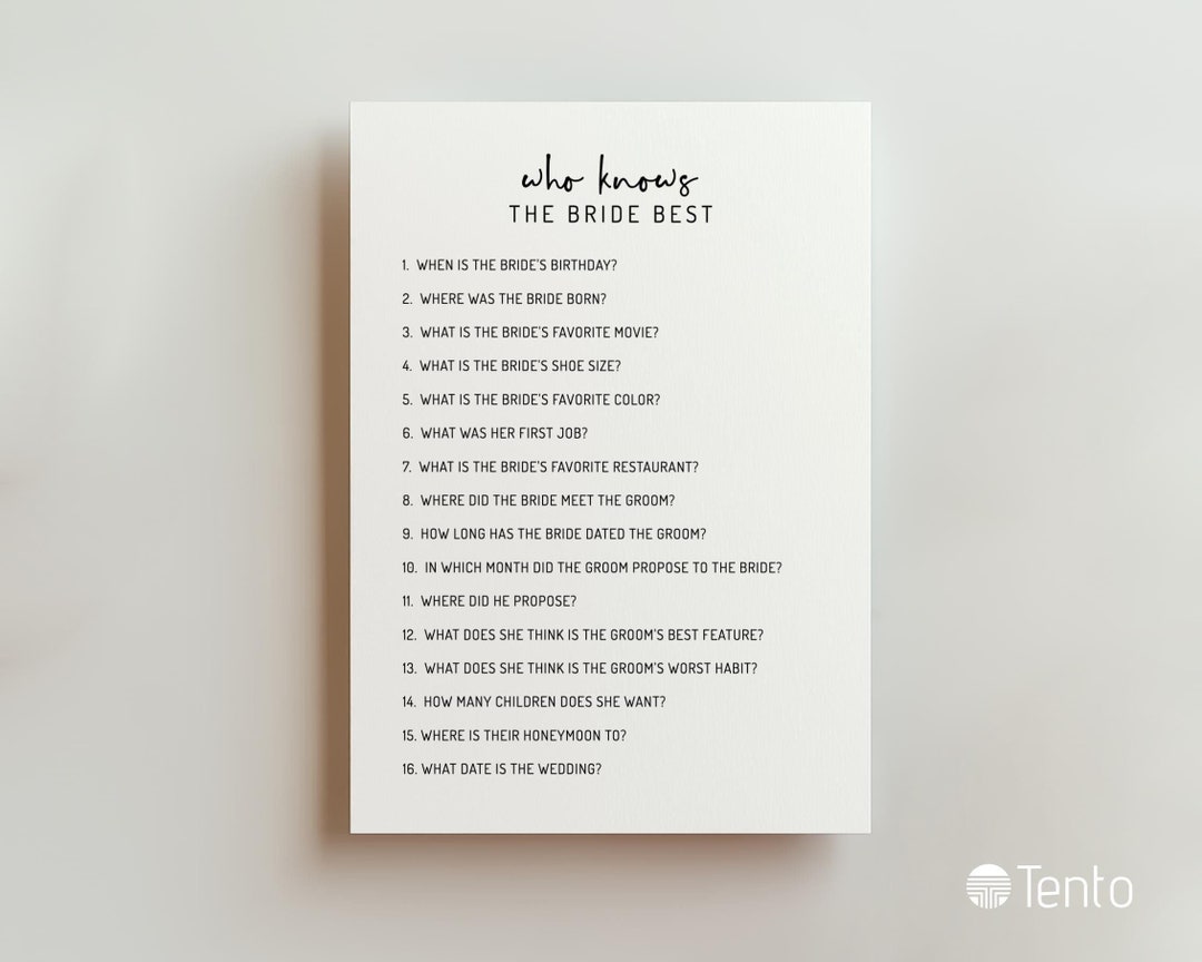 EDITABLE | Who Knows the Bride Best Game Template, Minimalist ...