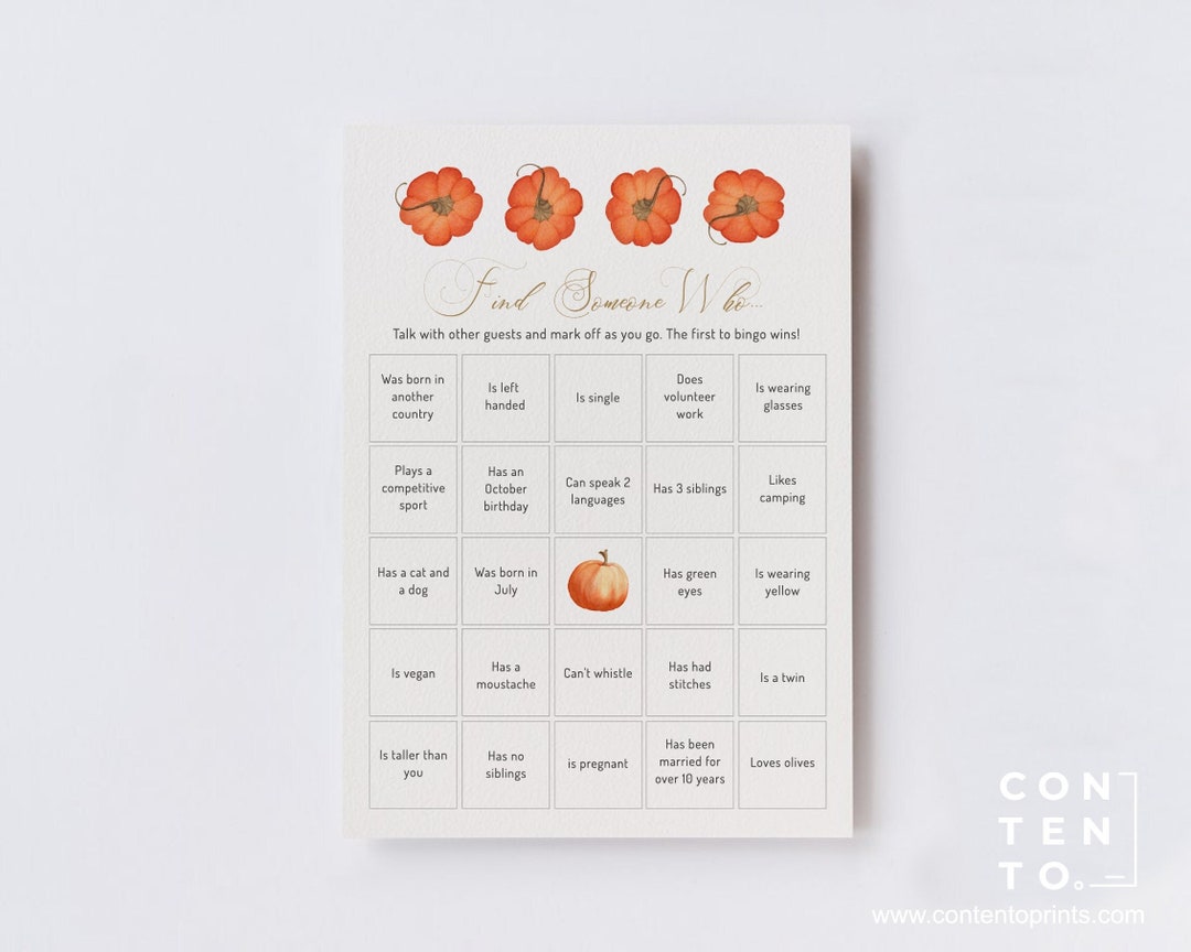 EDITABLE Find Someone Who Bingo Template Pumpkin Game - Etsy