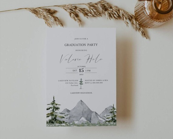 EDITABLE Mountain Graduation Party Invitation Rustic | Etsy