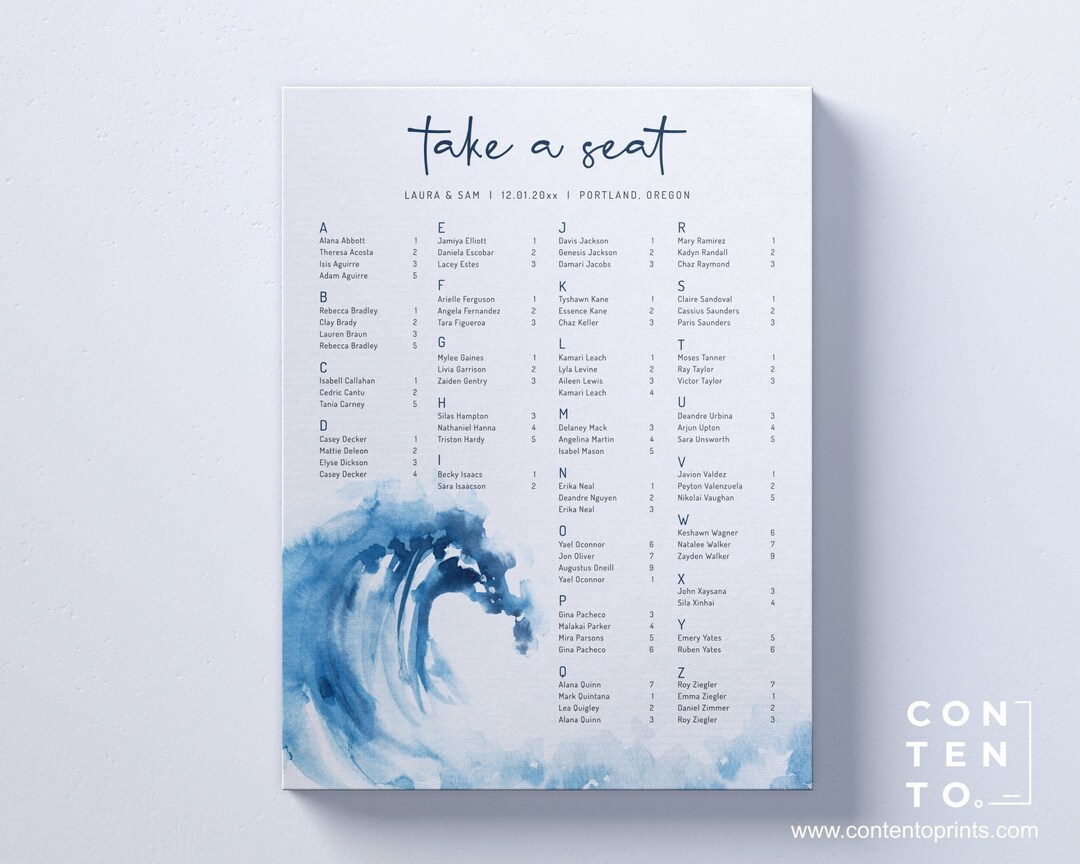 EDITABLE Ocean Seating Chart Template, Alphabetical and Table Order ...