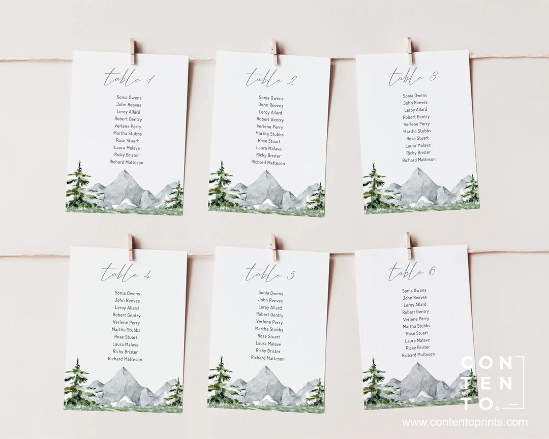 EDITABLE Mountain Seating Chart Template, Hanging Cards, 0018AA - Etsy