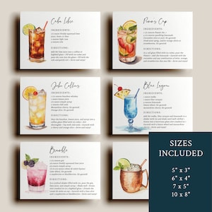 EDITABLE | Cocktail Recipe Card Template, 0042AA - Etsy