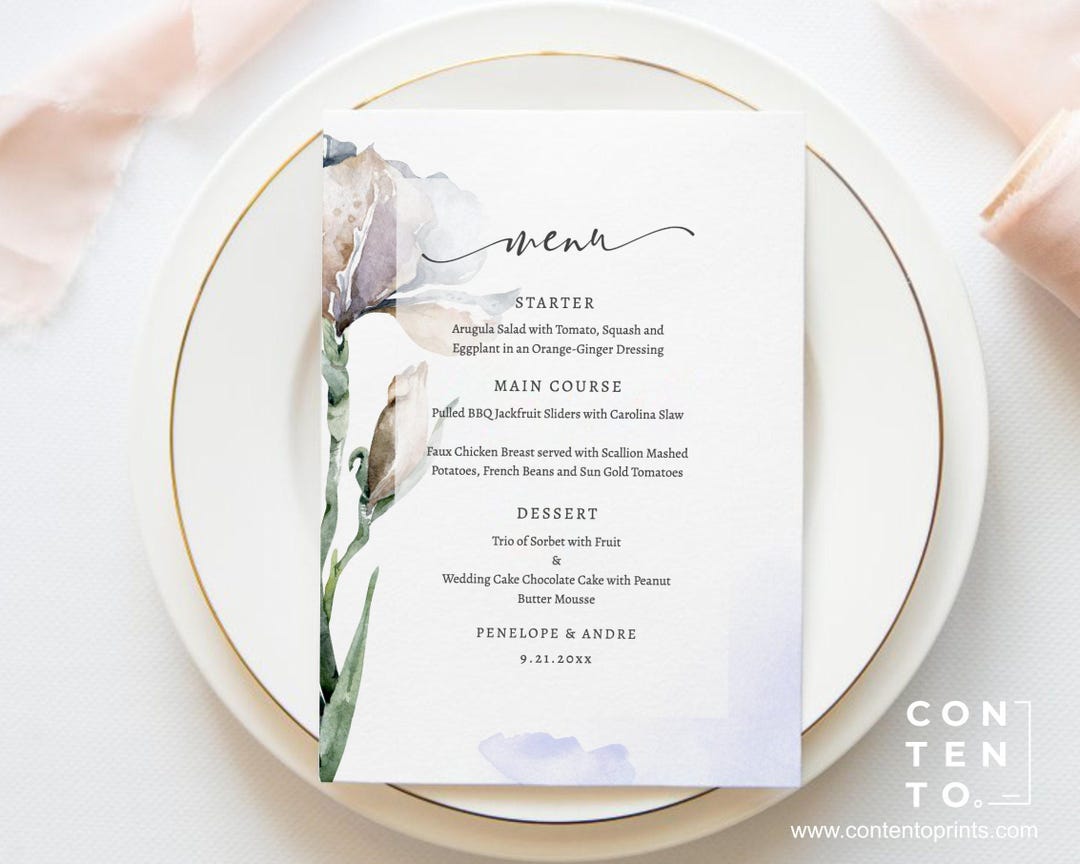 EDITABLE | Iris Flower Menu Card Template, 0019AA - Etsy
