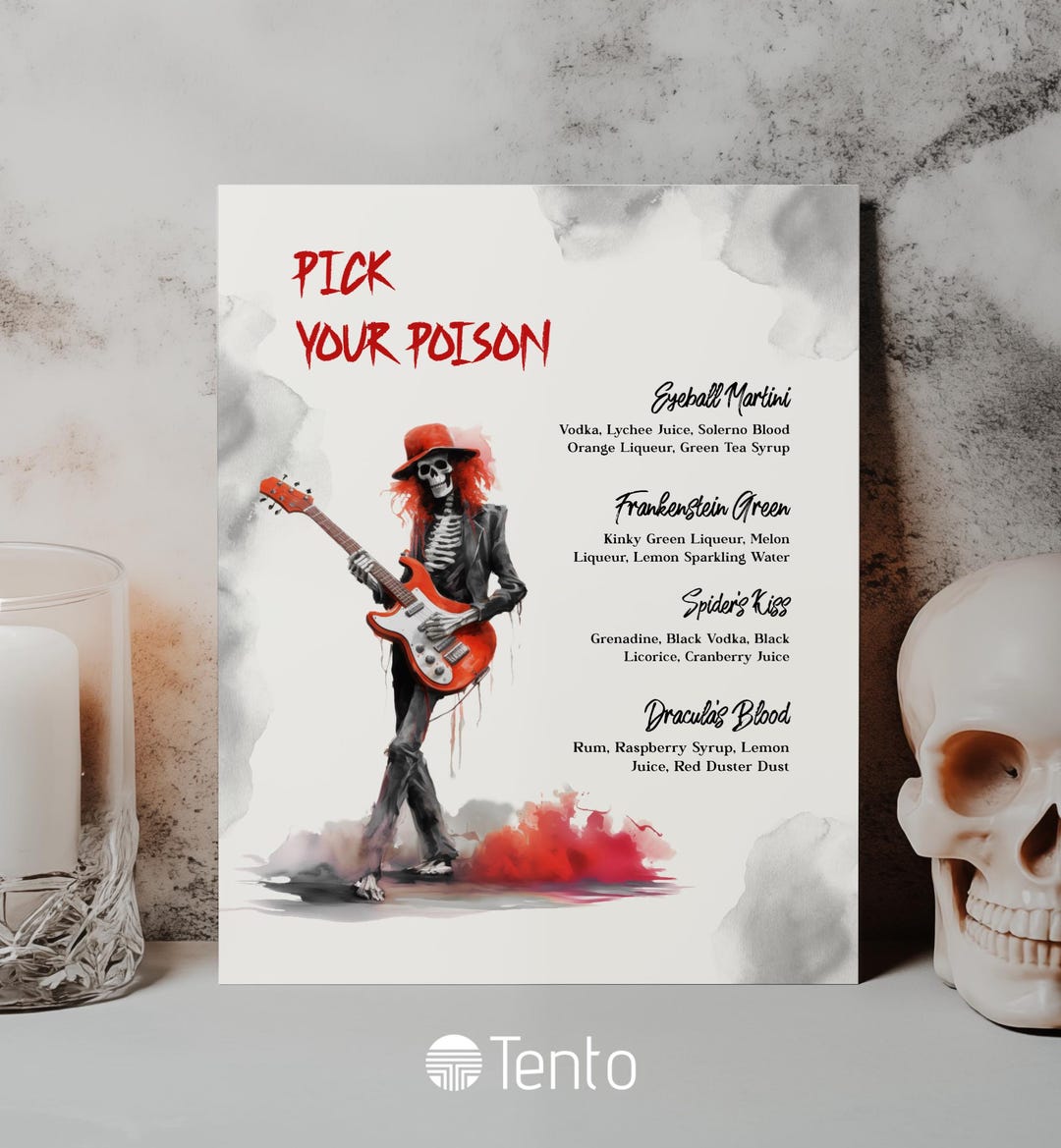 EDITABLE | Halloween Bar Menu Sign Template, Musical Skeleton, 0038AA ...