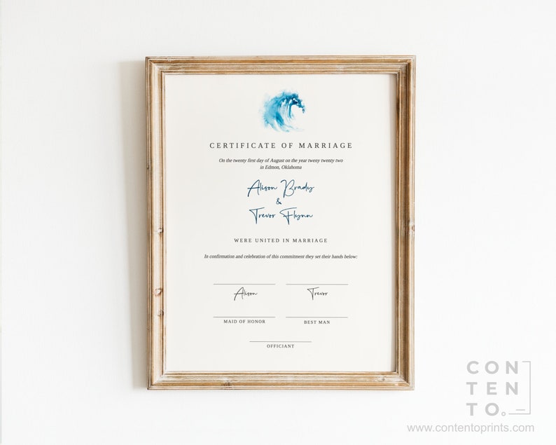 EDITABLE Ocean Marriage Certificate Template 0012AA - Etsy
